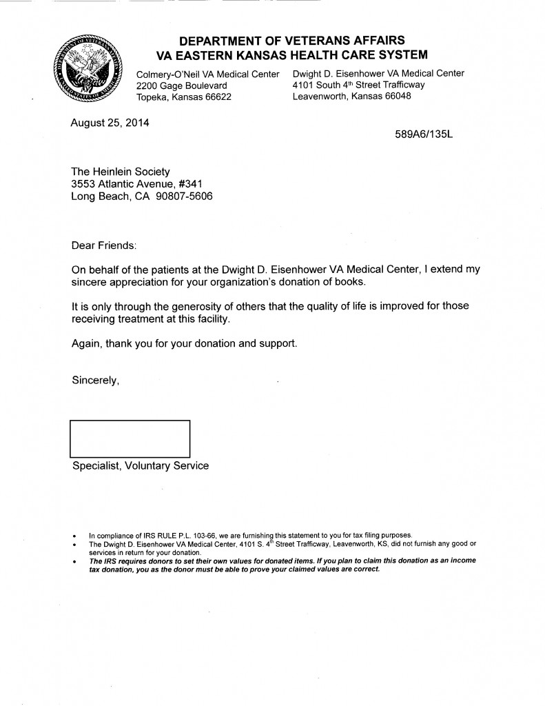 THANK YOU LETTERS. - The Heinlein Society