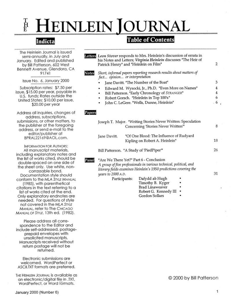 Issue No. 06 January 2000 44 pages - The Heinlein Society