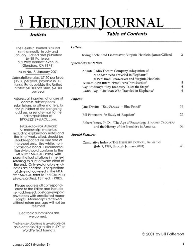 Issue No. 08 January 2001 52 pages - The Heinlein Society