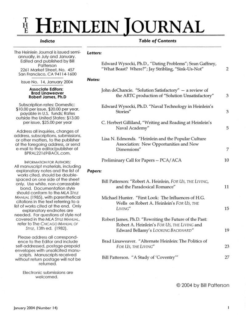Issue No. 08 January 2001 52 pages - The Heinlein Society
